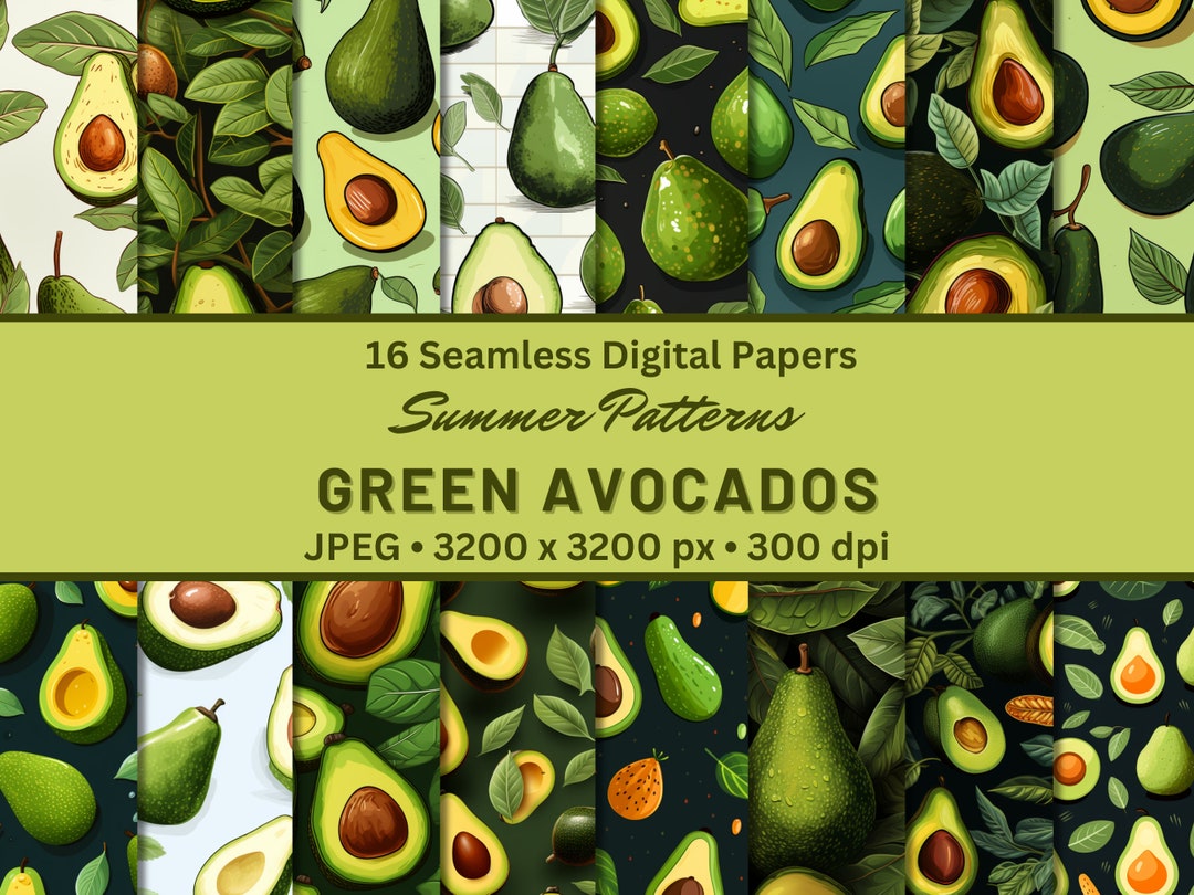 GREEN AVOCADOS Summer Patterns Digital Papers Seamless Digital Pattern ...