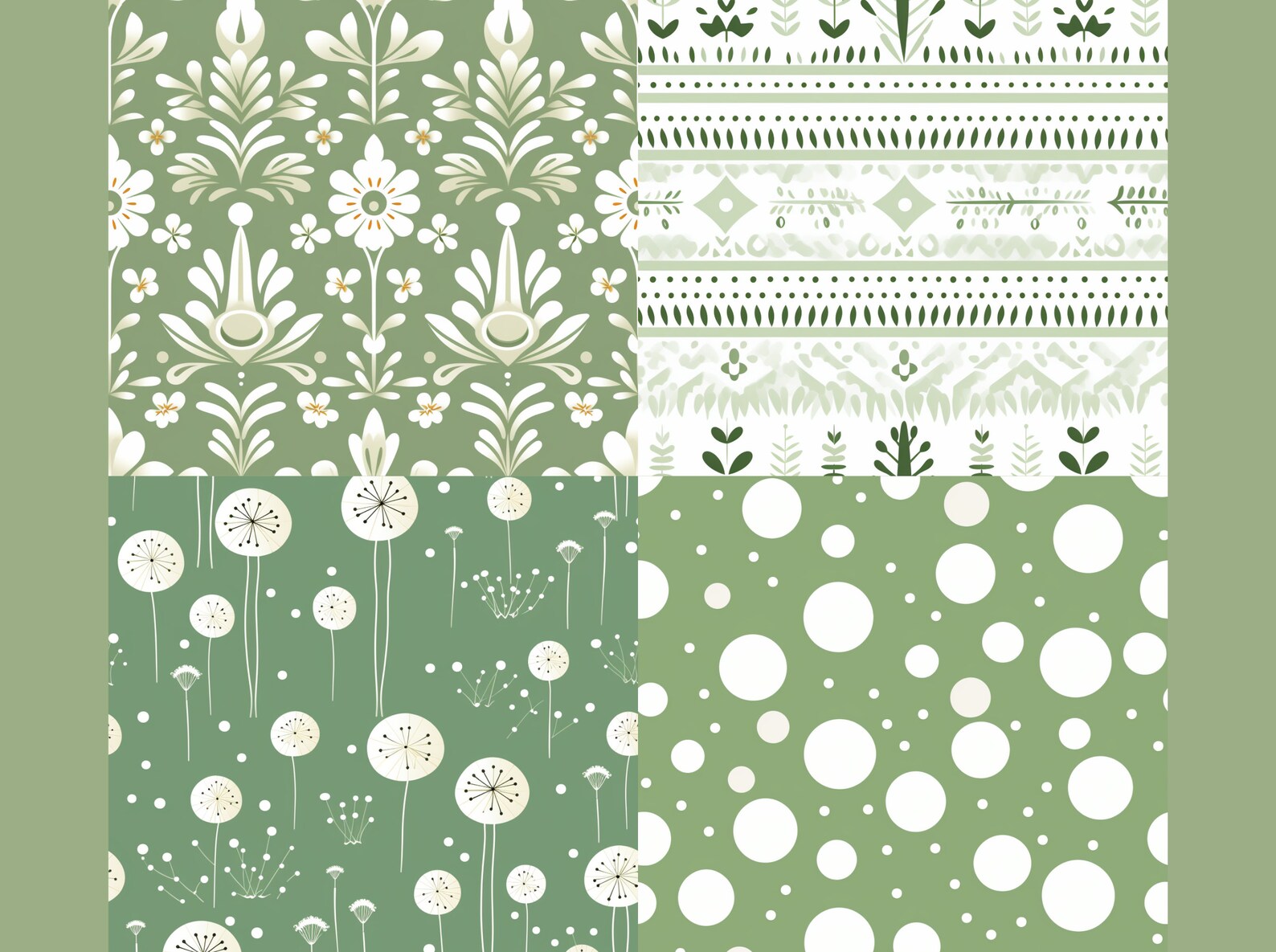 SAGE GREEN PATTERNS Boho Collection Digital Papers Seamless Digital ...
