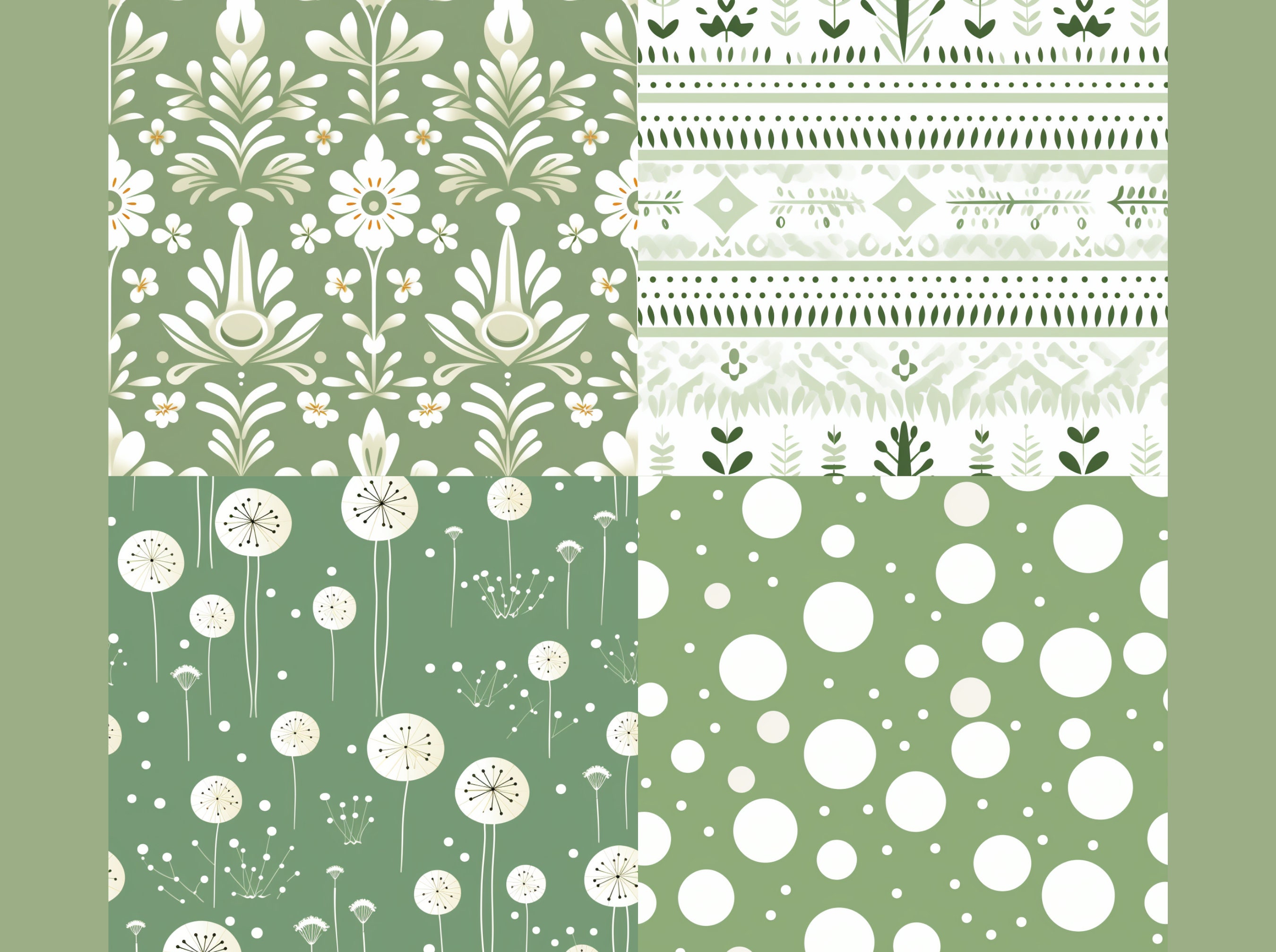 SAGE GREEN PATTERNS Boho Collection Digital Papers Seamless Digital ...