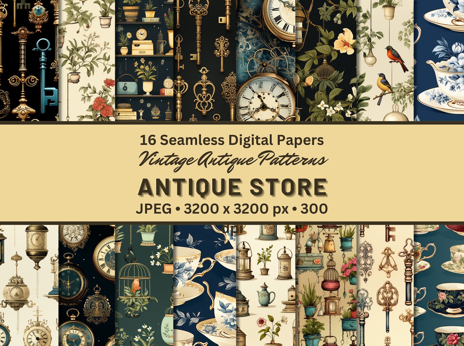 ANTIQUE STORE Vintage Antique Digital Papers Seamless Digital Pattern ...