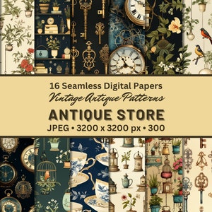 ANTIQUE STORE Vintage Antique Digital Papers Seamless Digital Pattern ...