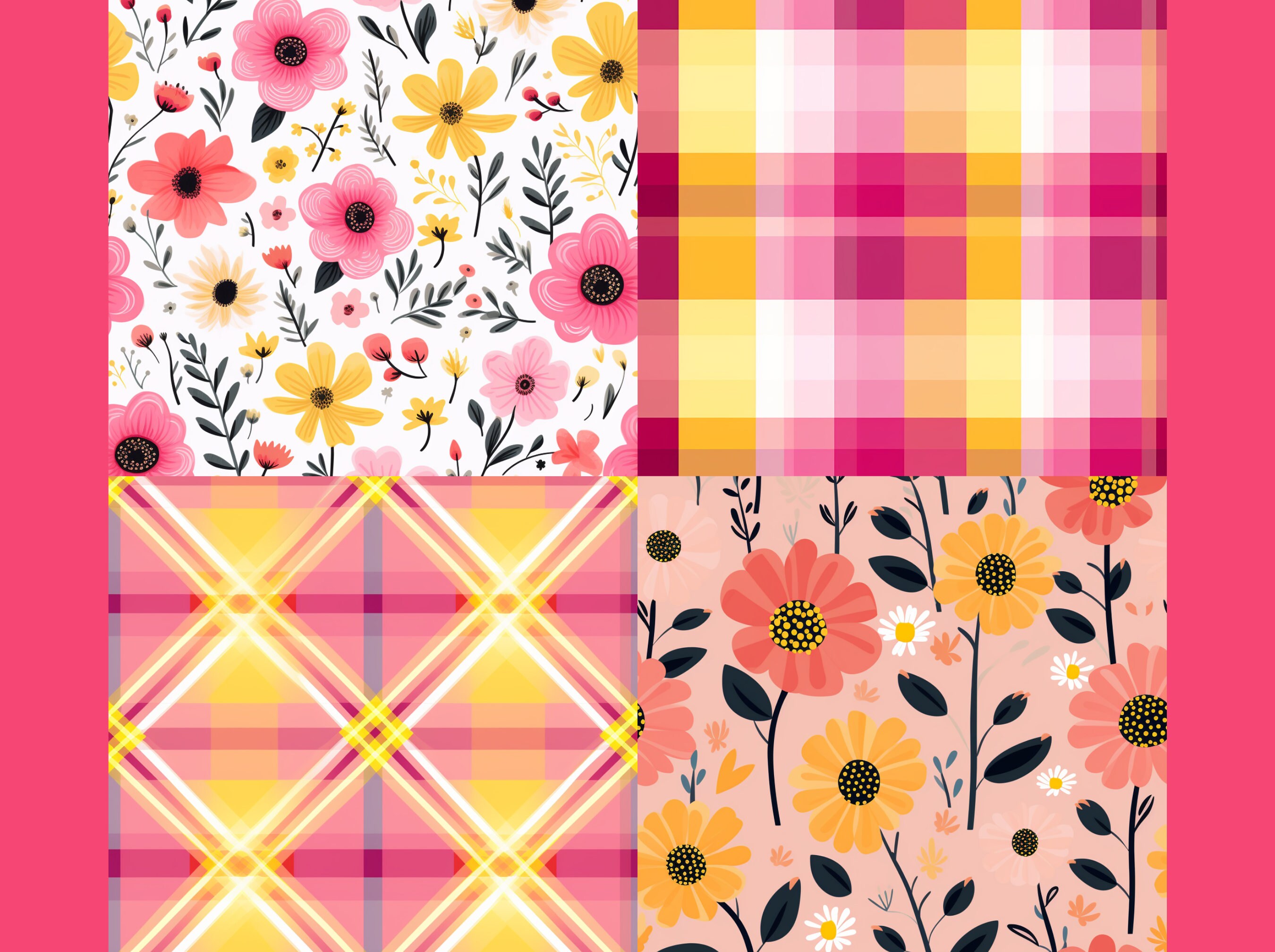 PINK LEMONADE Yellow & Pink Patterns Digital Papers Seamless Digital ...