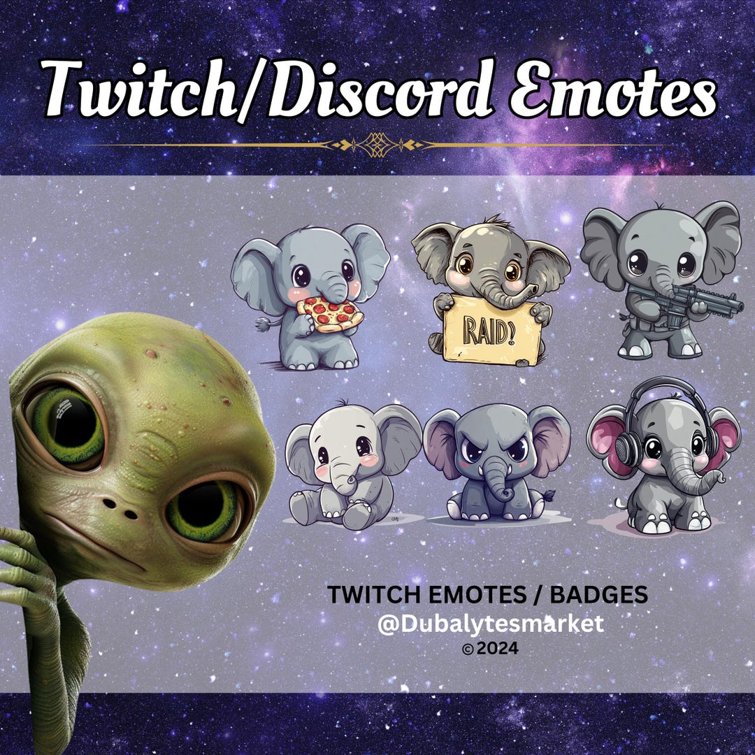 Cute Elephant Emotes for Twitch, Discord, Kick - Pack of 5 for ...