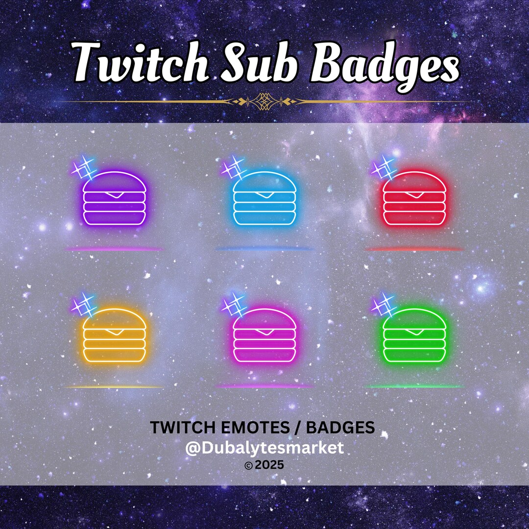 Bright and Fun Neon Burger Sub Badges for Twitch - Pack of 6 - Etsy