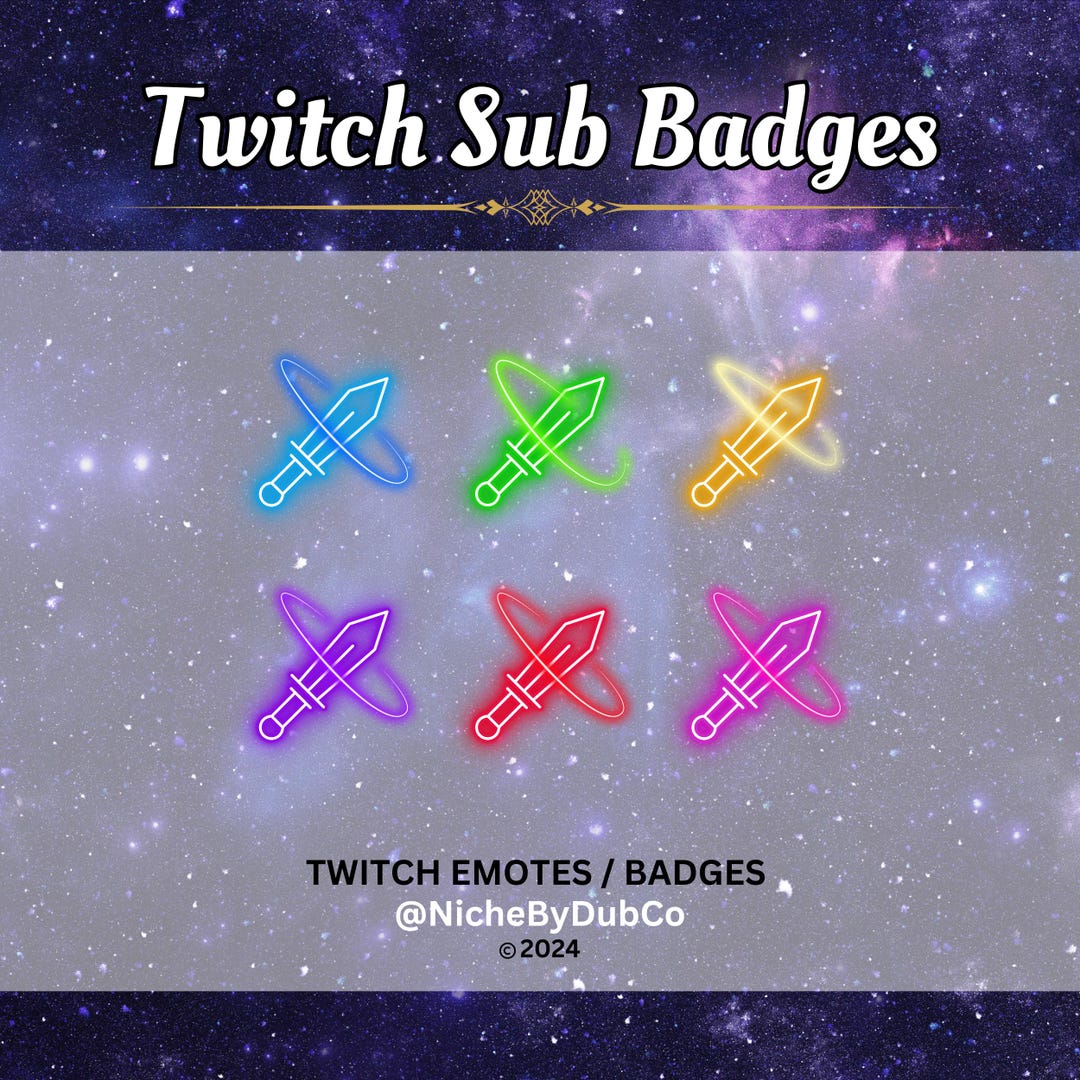 Bright and Fun Neon Sword Sub Badges for Twitch 12 Pack Great for New ...