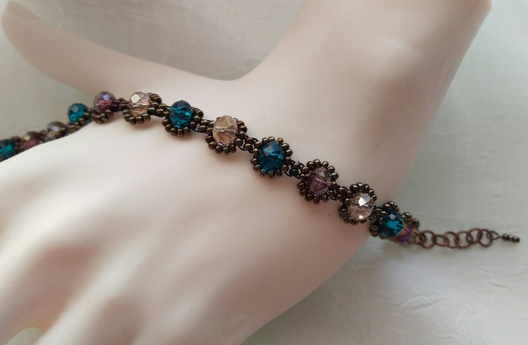 Crystal Beadwork Bracelet, Colorful Crystal Bracelet, Czech Crystal ...