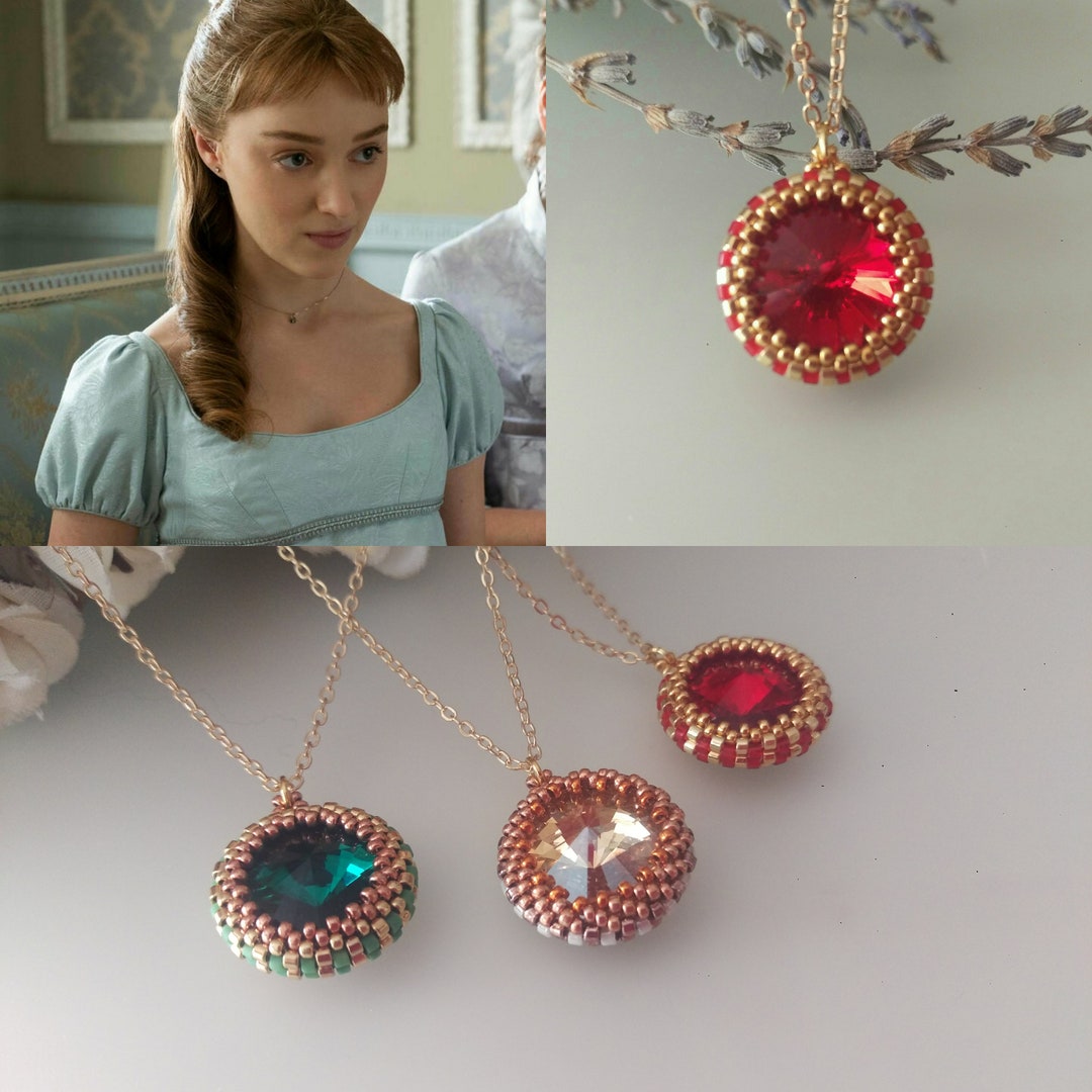 Bridgerton Necklace: Swarovski Crystal & Miyuki Bead Pendant - Etsy
