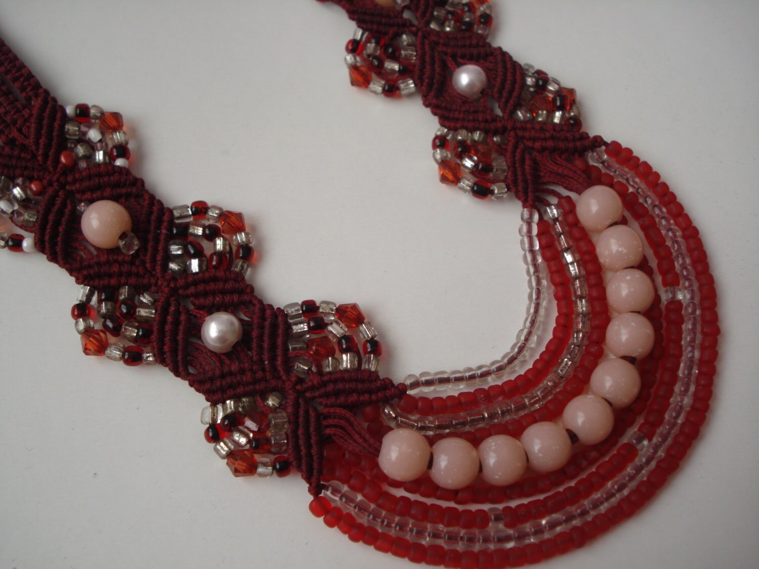 Red Macrame Necklace-knotting Necklace-valentine's Day - Etsy