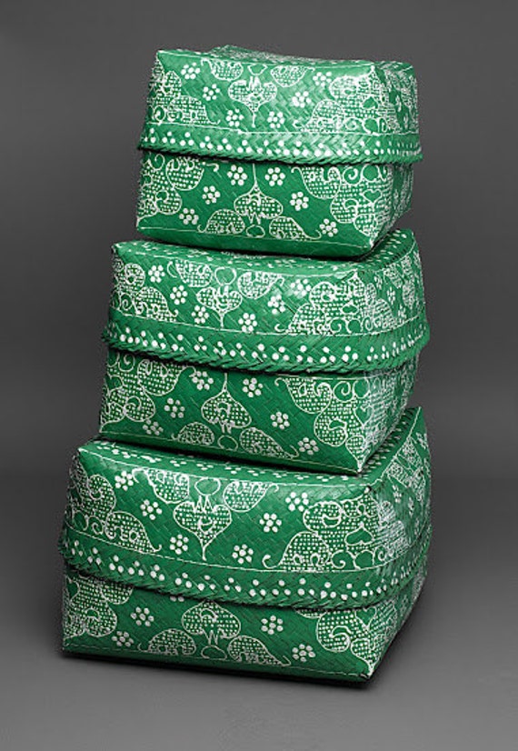 Items similar to Beautiful Green Hand painted bamboo bedroom stacking ...