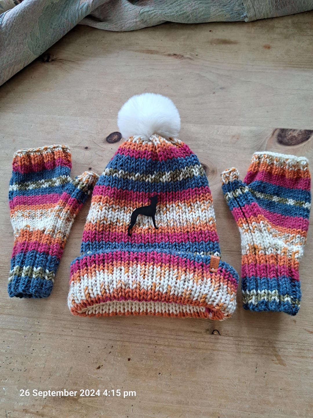 Fairisle Style Hat and Gloves With Cute Greyhound Pin - Etsy