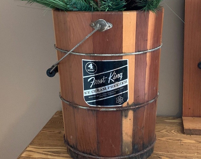 Vintage Wood Bucket Ice Cream Maker Pail, Pine Frost King Base, Rustic ...