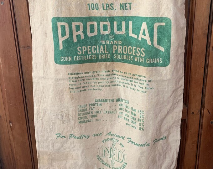 Vintage New York Feed Sack, Produlac Corn Distillers Green White ...