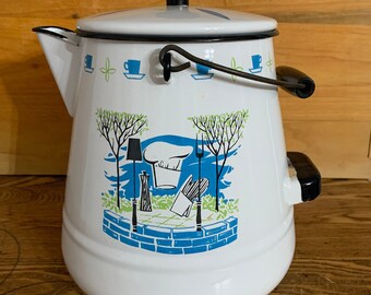 Vintage Large Gray Agate Enamelware Coffee Pot W Lid, Rustic Enamel ...