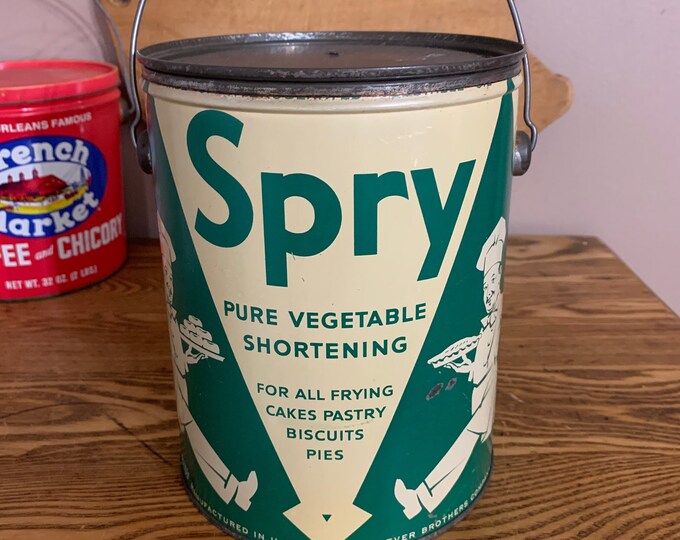 Vintage SPRY Shortening Pail Tin, 7.5 in Tall Can Bucket, Lever Bros ...