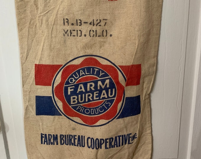 Vintage Farm Bureau Clover Seed Sack, Red White Blue Unbleached Cotton ...