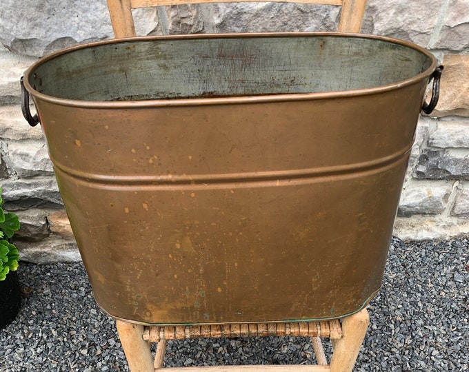 Antique Copper Boiler Tub, Rustic Firewood Holder, Vintage Farmhouse ...