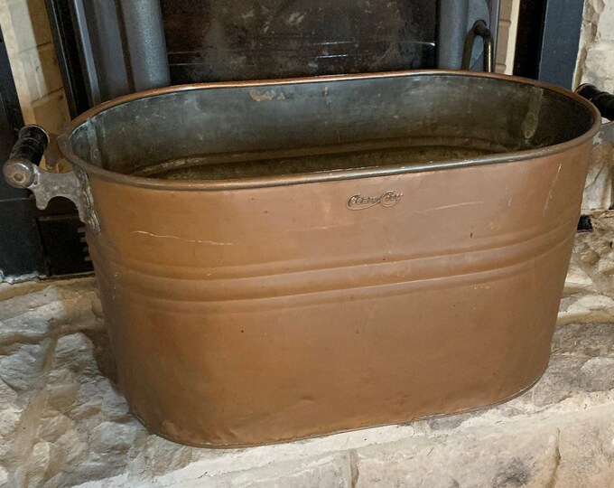 Antique Copper Wash Boiler, Cream City, Farmhouse Fireplace Decor ...