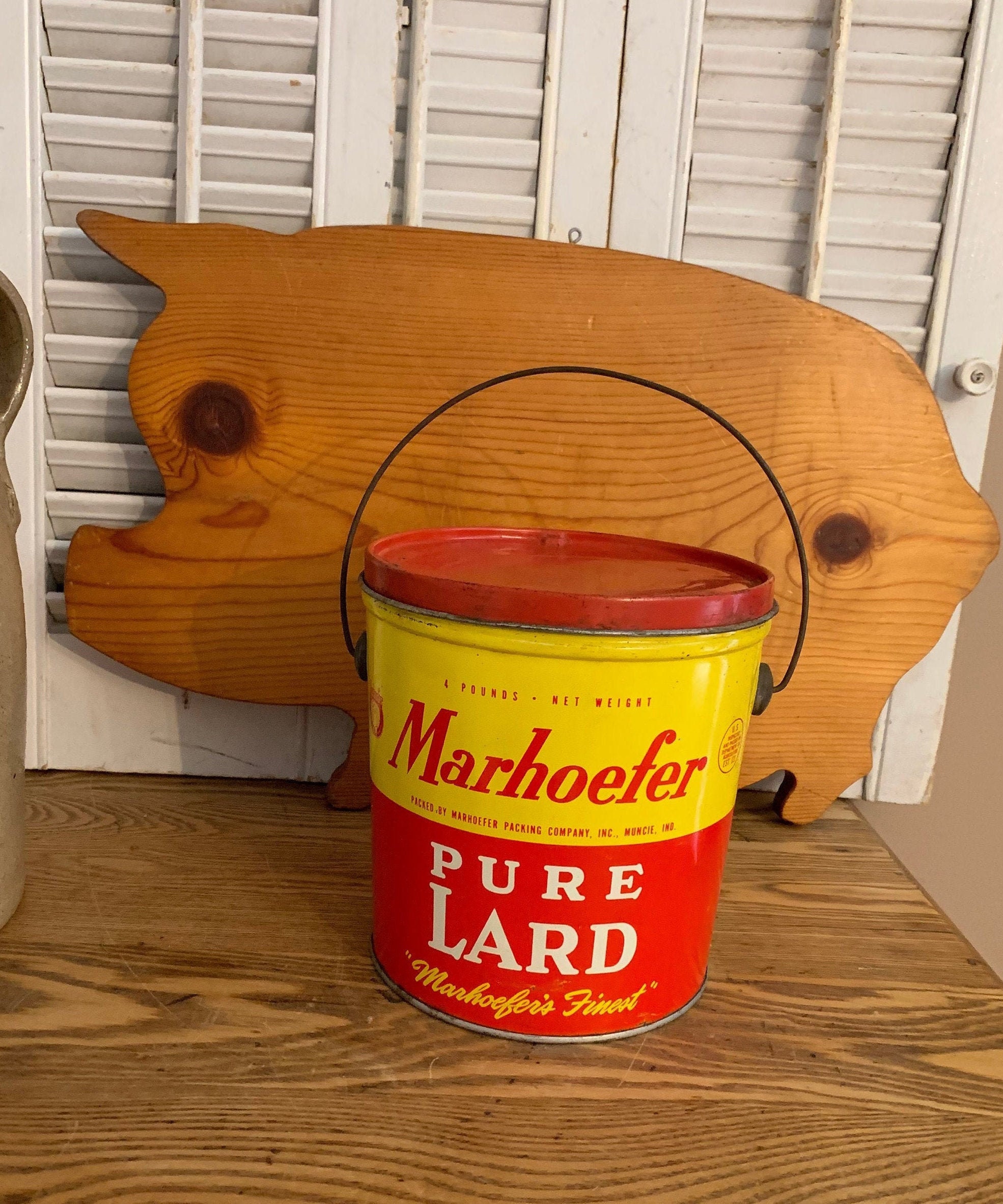 Kitchen & Dining Muncie Indiana Vintage Yellow Red MARHOEFER Lard Pail ...