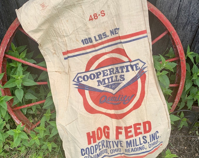 Cooperative Mills Hog Feed Sack, Vintage Unbleached Cotton Feedsack ...