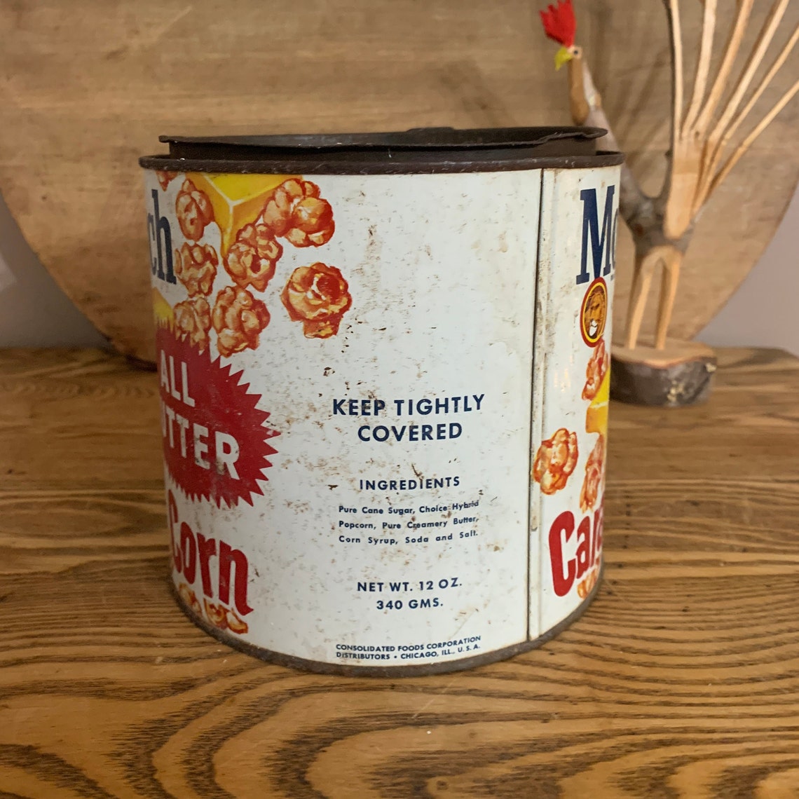 Rustic Grocery Tin Monarch Carmel Corn Red White Advertising - Etsy