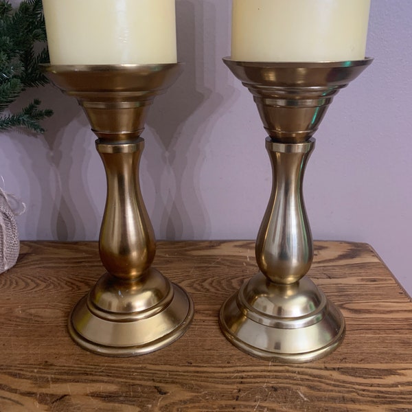 Tall Brass Pillar Candlesticks - Etsy