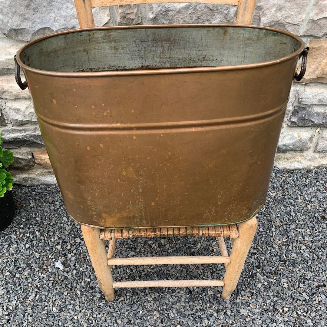 Antique Copper Boiler Tub, Rustic Firewood Holder, Vintage Farmhouse ...