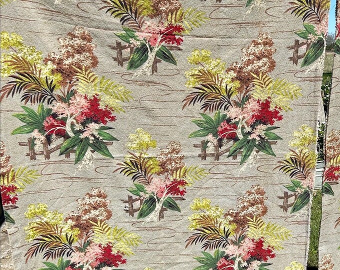 1940s Floral Barkcloth Fabric Panel: Cotton CUTTER 63x40, Two Available ...