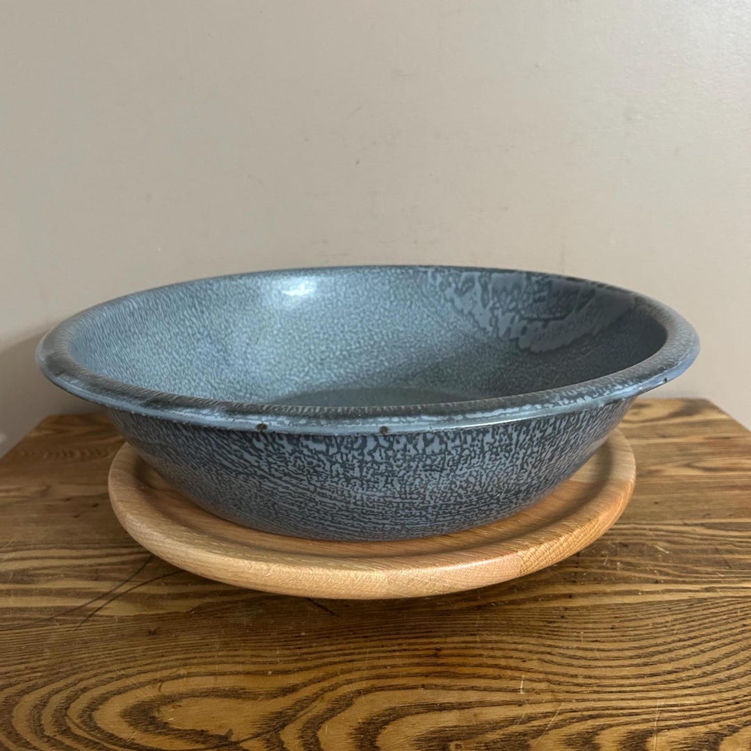 Gray Graniteware Basin Wash Pan 14 Inch Diameter, Vintage Enamelware ...