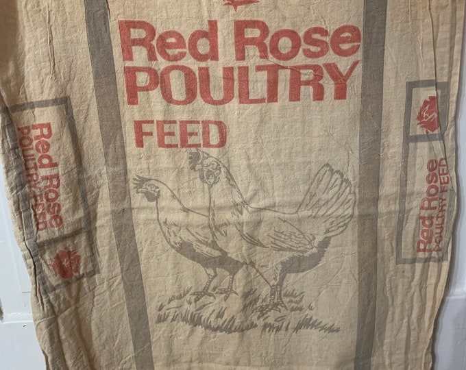 Vintage Cloth Chicken Feed Sack, Red Rose Laying Mash, Aged Cotton ...
