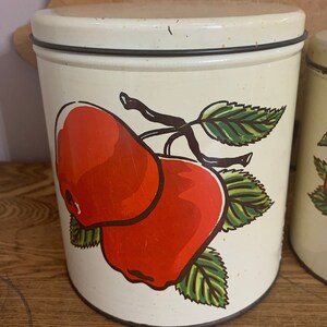 2 Pc Apple Metal Kitchen Canisters, Two Vintage 1960s Red & Cream ...