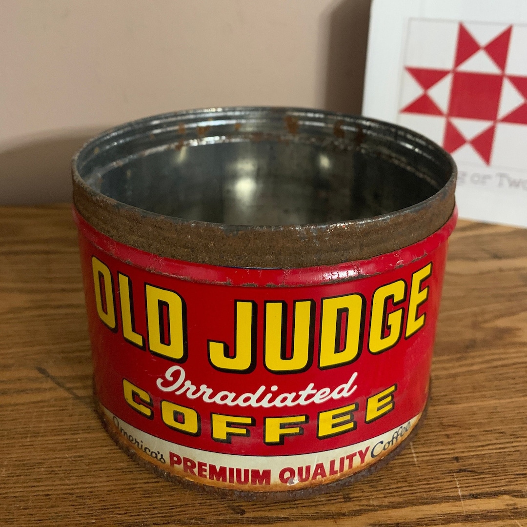 Old Judge Coffee Can, Vintage 1 Lb Metal Tin, St. Louis Advertising Red ...