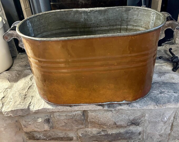 Antique Copper Boiler Rustic Firewood Wood Pellet Storage, Fireplace ...