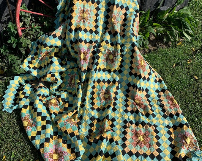 Vintage Quilt Top Trip Around the World Patchwork Unfinished - Etsy