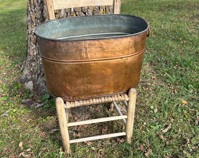 Antique Copper Boiler, Aged Rustic Firewood Holder, Farmhouse Kindling ...