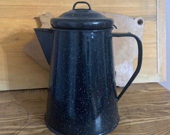 Vintage Large Gray Agate Enamelware Coffee Pot W Lid, Rustic Enamel ...