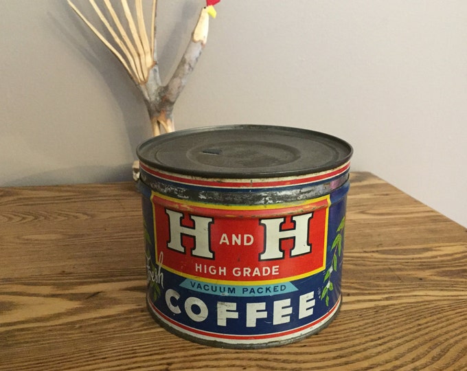 H and H Coffee Can, Vintage 1 Lb Metal Tin With Lid, Hoffmann Hayman ...