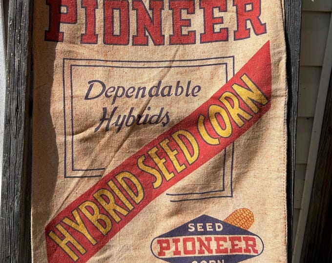 Vintage Pioneer Hybrid Seed Corn Sack, Red Blue Unbleached Cotton ...