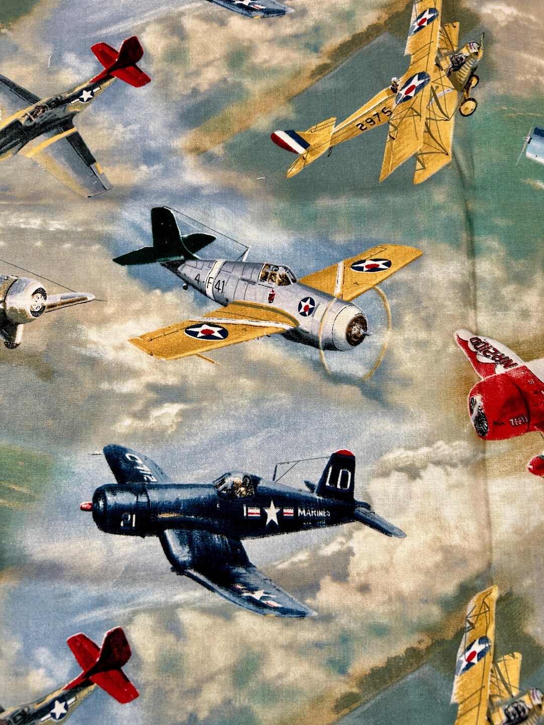1 Yard Printed Airplane Cotton Fabric, Vintage WW 2 Flying Planes ...