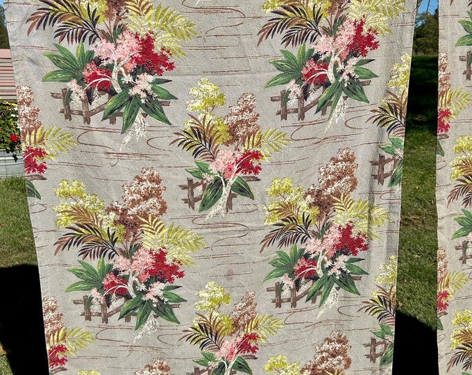 1940s Floral Barkcloth Panel: CUTTER Cotton Fabric, 63x40 - Etsy