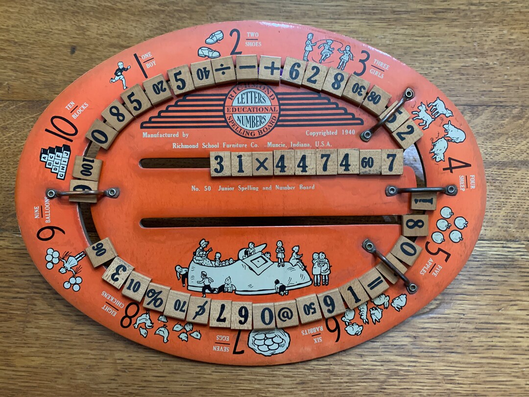 Vintage Richmond No. 50 Junior Spelling Number Board, Copyright 1940 ...