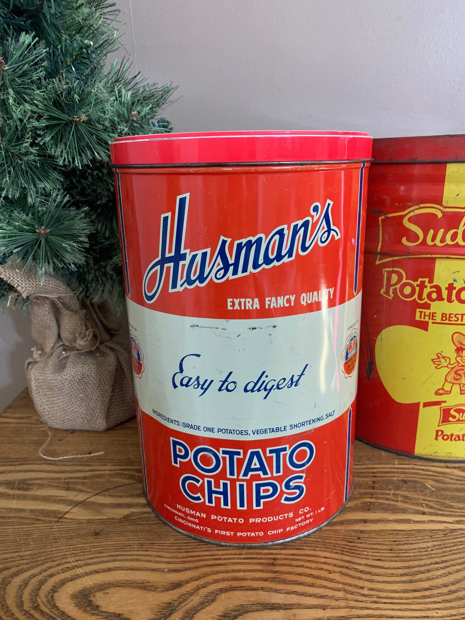 Vintage Husman's Potato Chip Tin Canister Large - Etsy