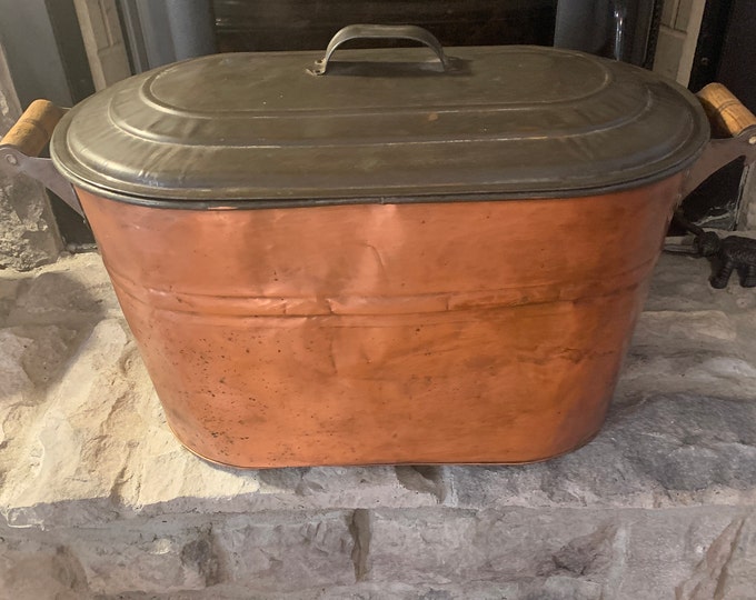 Antique Copper Boiler W Tin Lid, Firewood Kindling Holder, Vintage ...