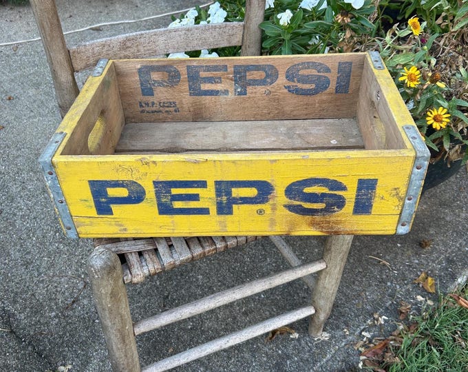 Vintage Pepsi Crate, Wooden Soda Pop Case, Yellow Blue Storage Display ...