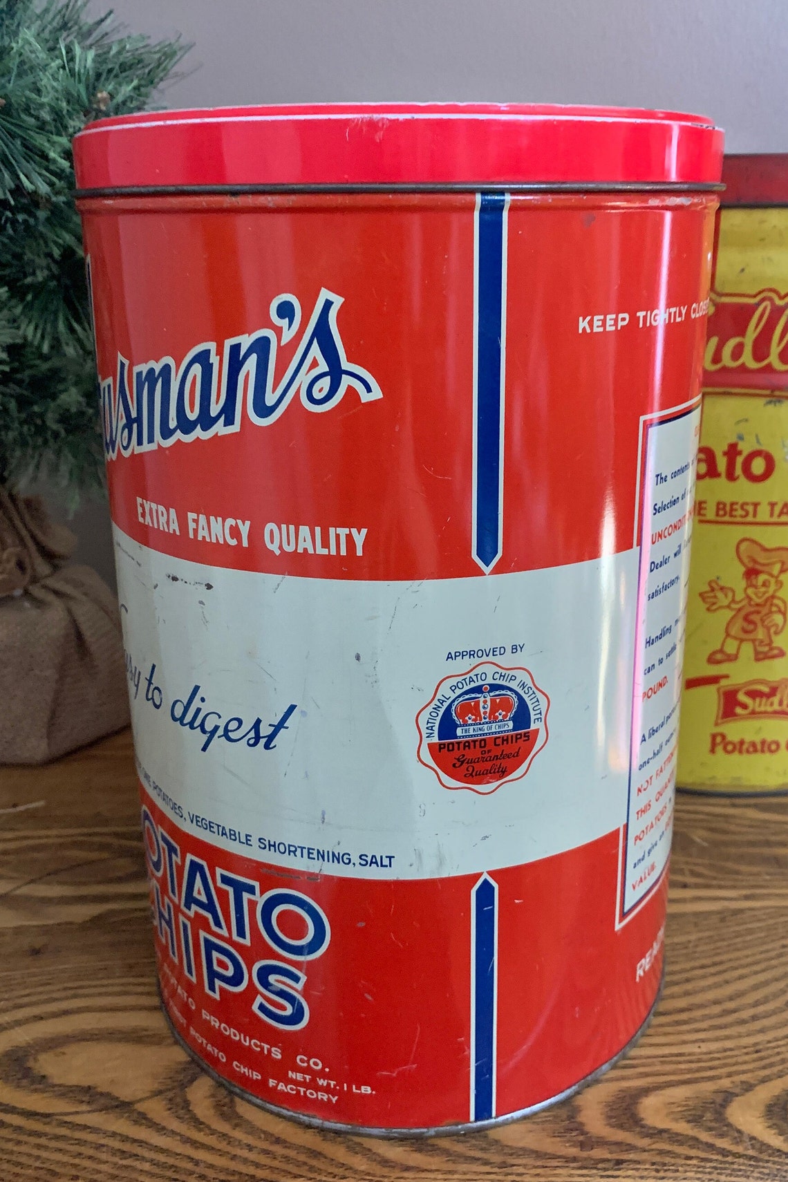 Vintage Husman's Potato Chip Tin Canister Large - Etsy