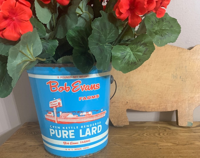 Bob Evans Lard Pail Can, Vintage Tin Bucket 8 Lb. Size, Rustic Red ...