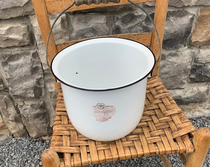 Vintage White Enamelware Chamber Pot W Black Trim, (no Lid) Wire Bail ...