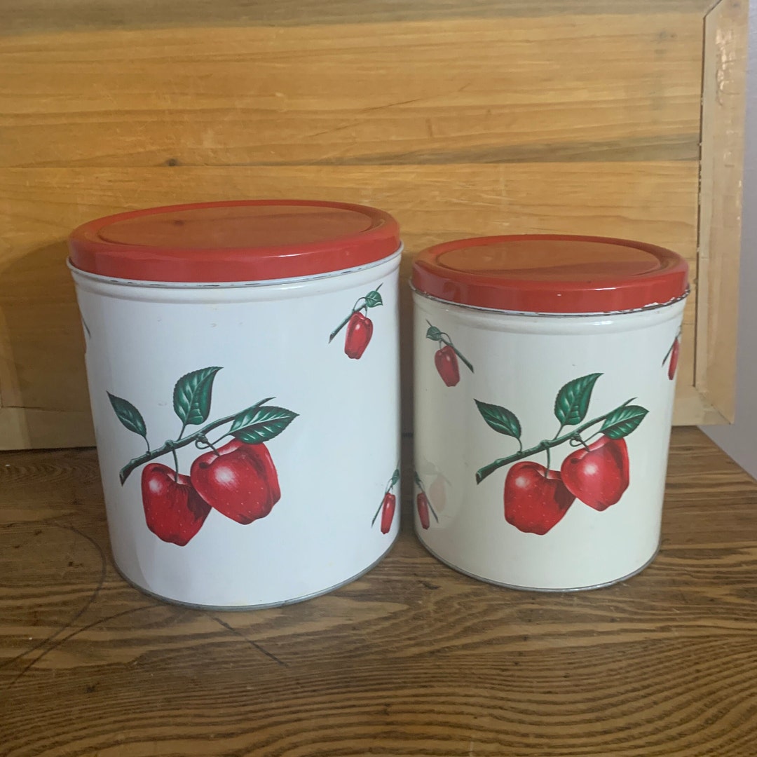 2 Pc Red Apple Metal Kitchen Canisters, Vintage 1950's Decoware Nesting ...