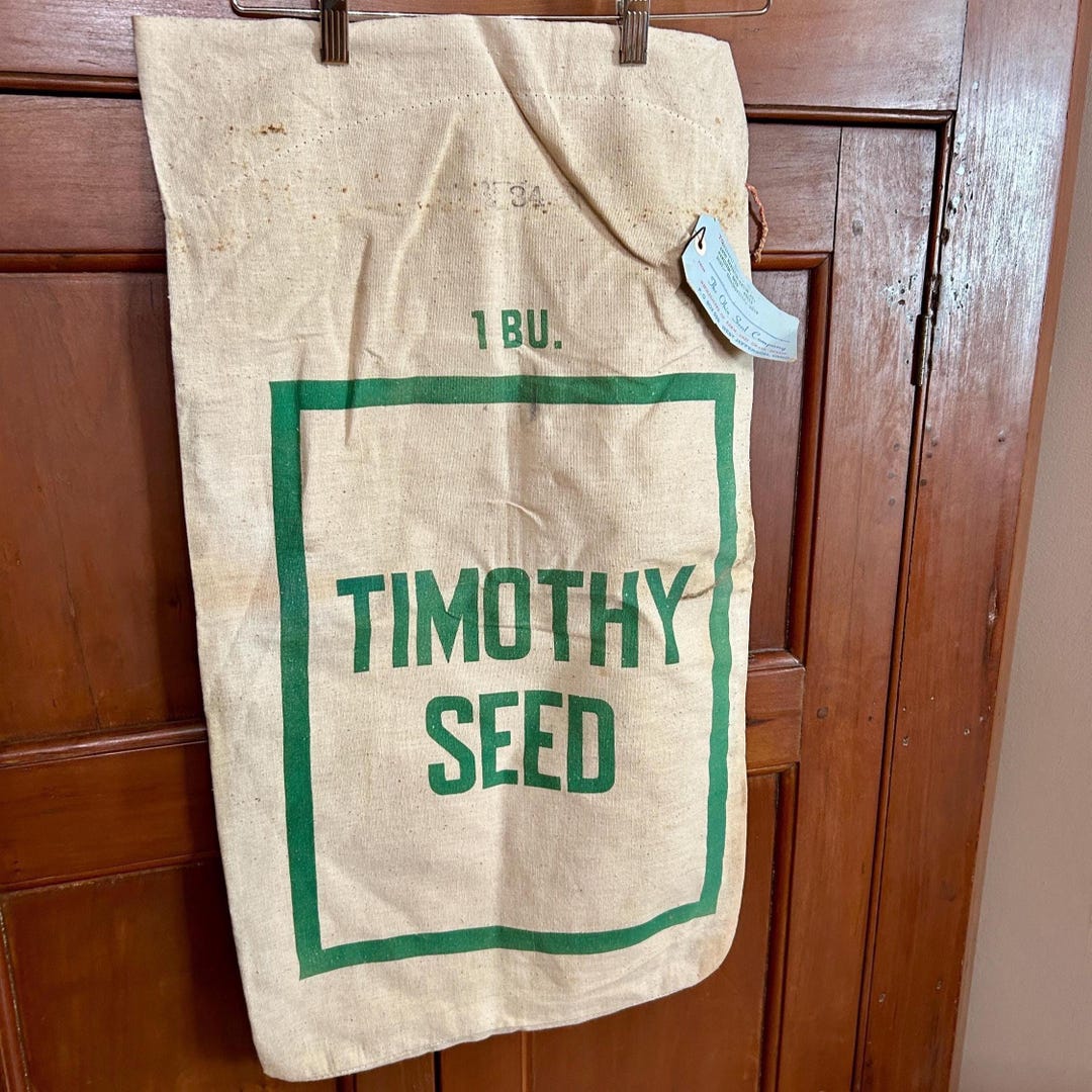Vintage Timothy Seed Sack: Green & White Cotton Farmhouse Decor - Etsy