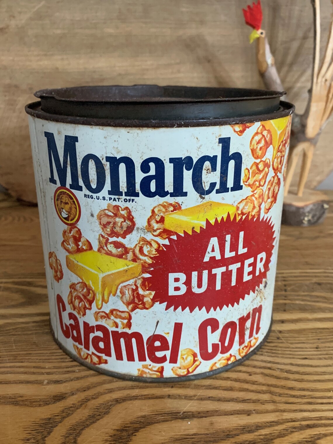 Rustic Grocery Tin Monarch Carmel Corn Red White Advertising - Etsy