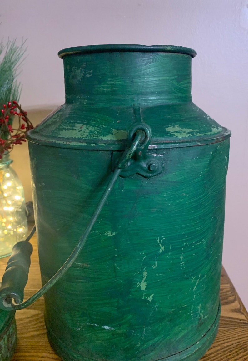 Vintage Milk Pail With Lid Green Painted Galvanized Metal - Etsy